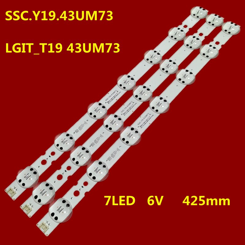 LG 43UM7400 #43UM73 - Bộ 3 thanh 7 led (Elip) 6v dài 425mm cho tivi LG ...