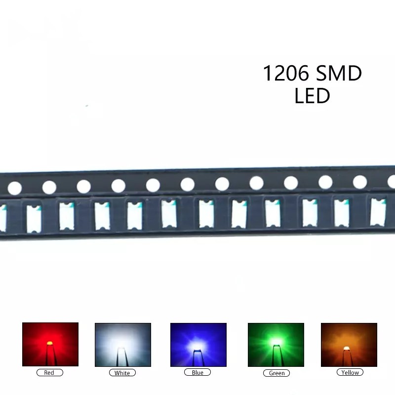 Bộ 100 chip đèn led diode 1206 smd đỏ vàng xanh dương xanh lá trắng ...