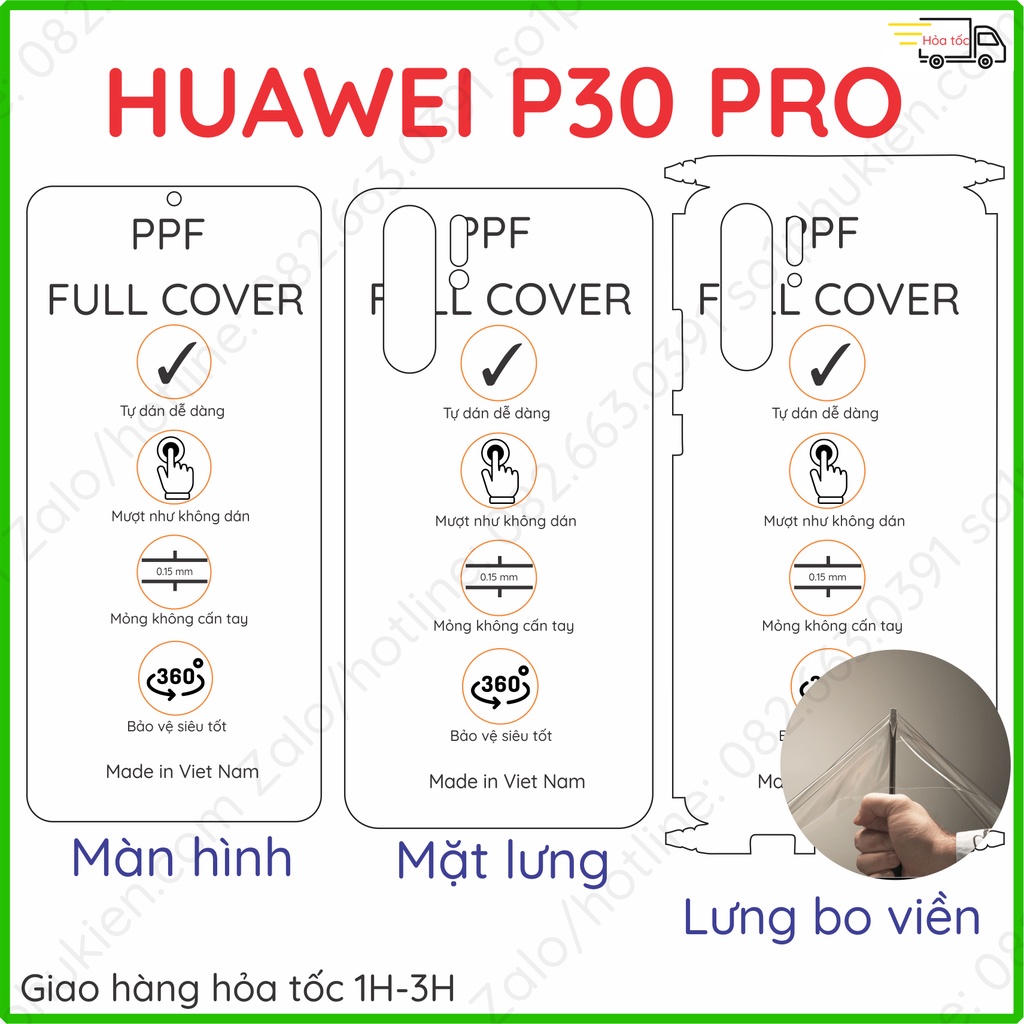 Dán PPF Huawei P30 Pro loại bóng, nhám dành cho màn hình, mặt lưng, full viền | Shopee Việt Nam