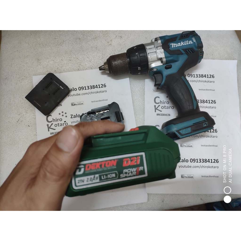 [DIY] Đế chuyển pin cho máy Makita LXT 18 21V, Dekton M21 dạng cài sang dùng hộp pin Dekton D21 ...