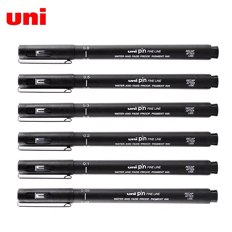 Bút line đen Unipin set 6 cây đủ size có kháng nước | Shopee Việt Nam
