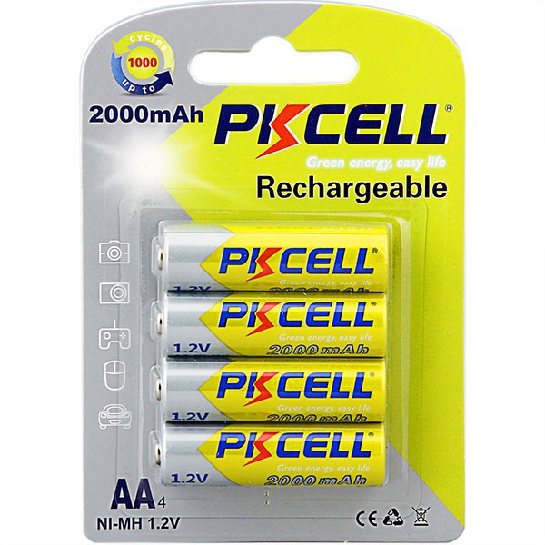 4 viên pin sạc AA PkCell 2000mAh chỉ 115k, hàng chính hãng, trả giá ...