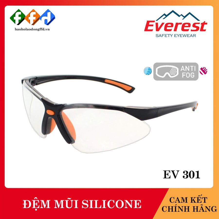 Kính bảo hộ Everest EV301 mắt kính trắng, đệm mũi Silicone, Kính chống ...