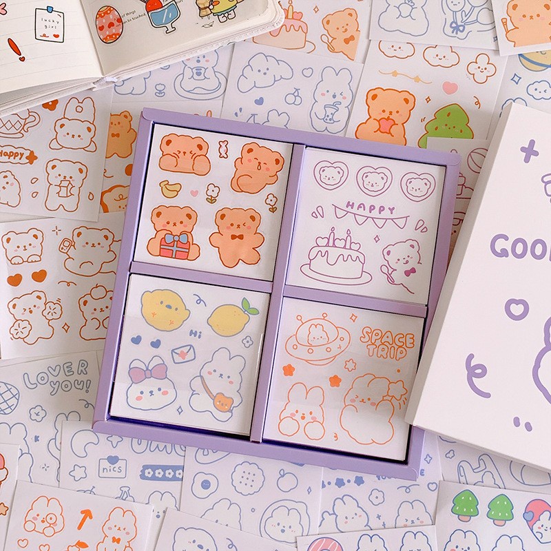 Set 25 Sticker PVC Miếng Vuông Cute Line Arts | Shopee Việt Nam