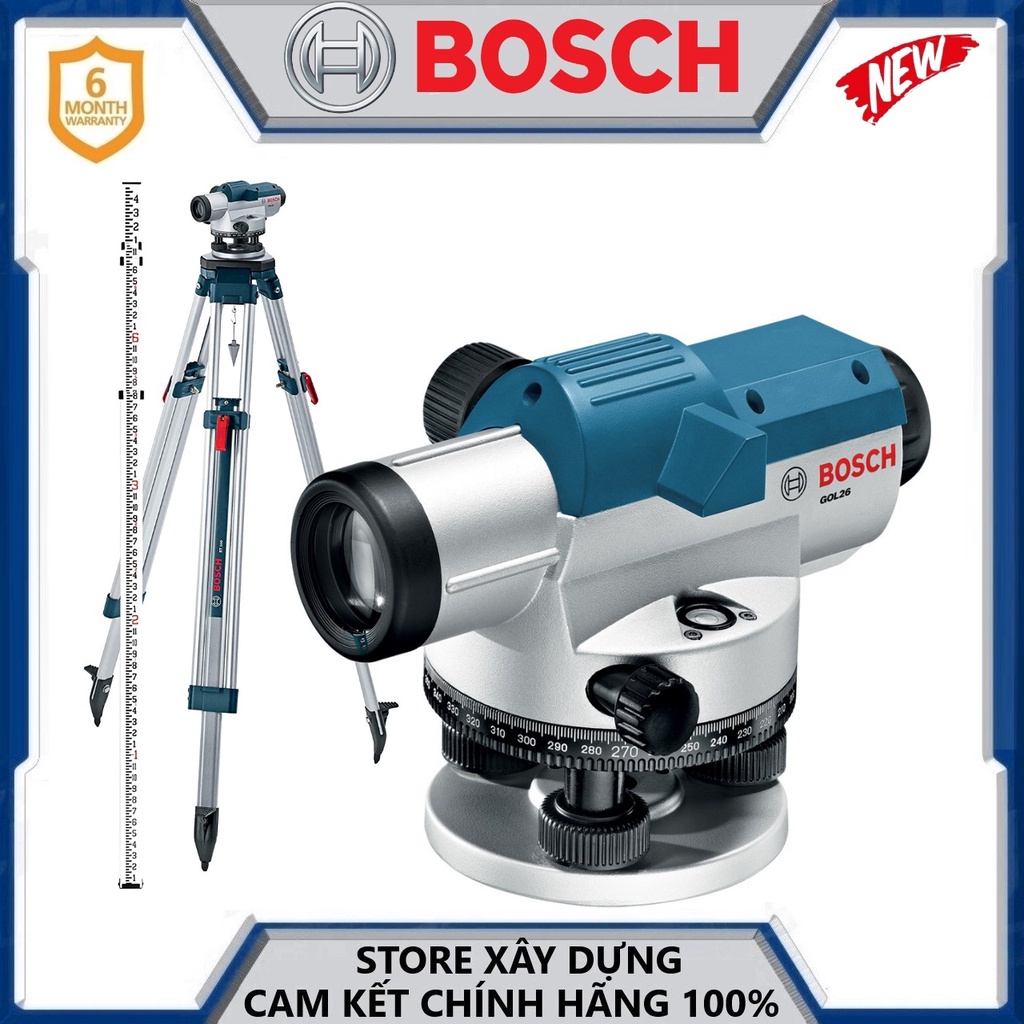 BỘ SET MÁY THỦY BÌNH BOSCH GOL 26D + CHÂN MÁY BT 160 + CÂY MIA GR 500 ...