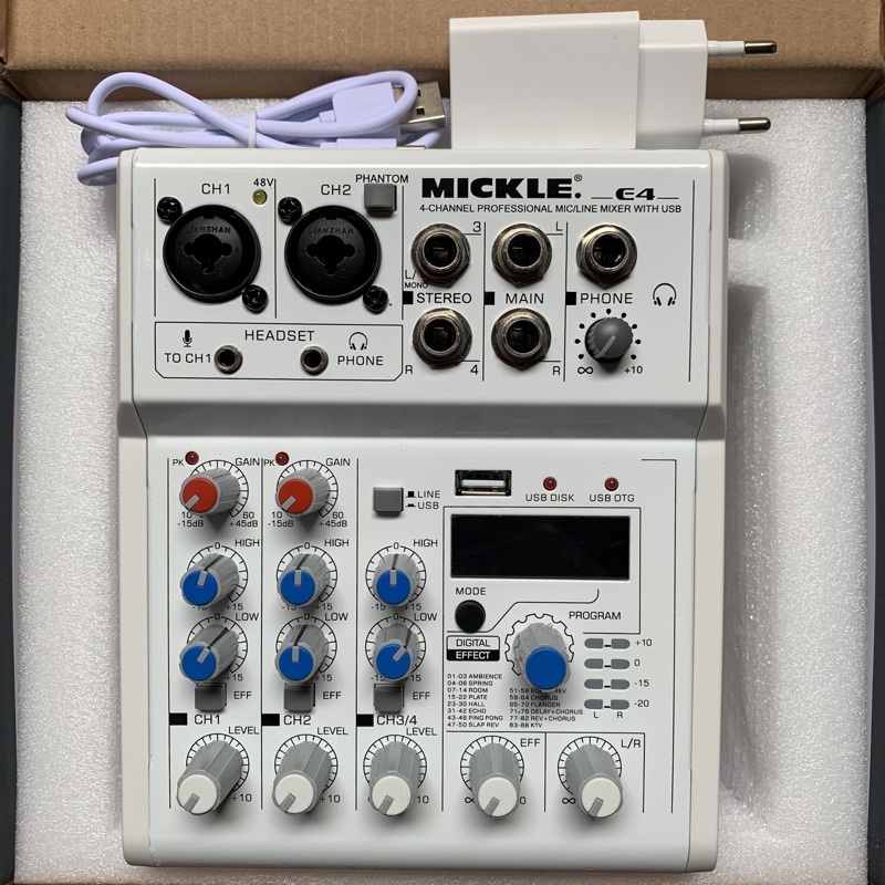 Bộ Mixer E4 Mới Nhất Tích Hợp 88 hiệu ứng,có nút Gạt PC , hát thu âm ...