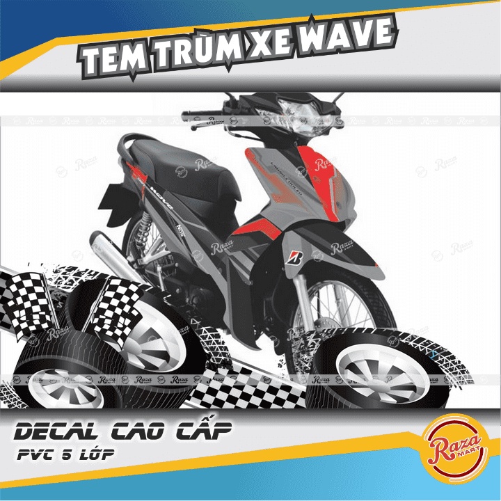 Tem Trùm xe WAVE RSX màu xám | Decal PVC 5 lớp cao cấp | Mã tem: WAV ...
