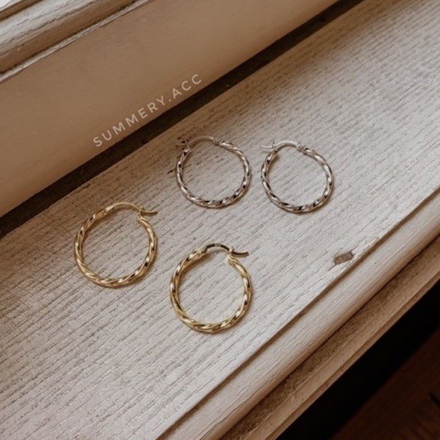 Khuyên tai bạc 925 SUMMERY tròn hoop dạng xoắn size 2.5 cm bông tai ...