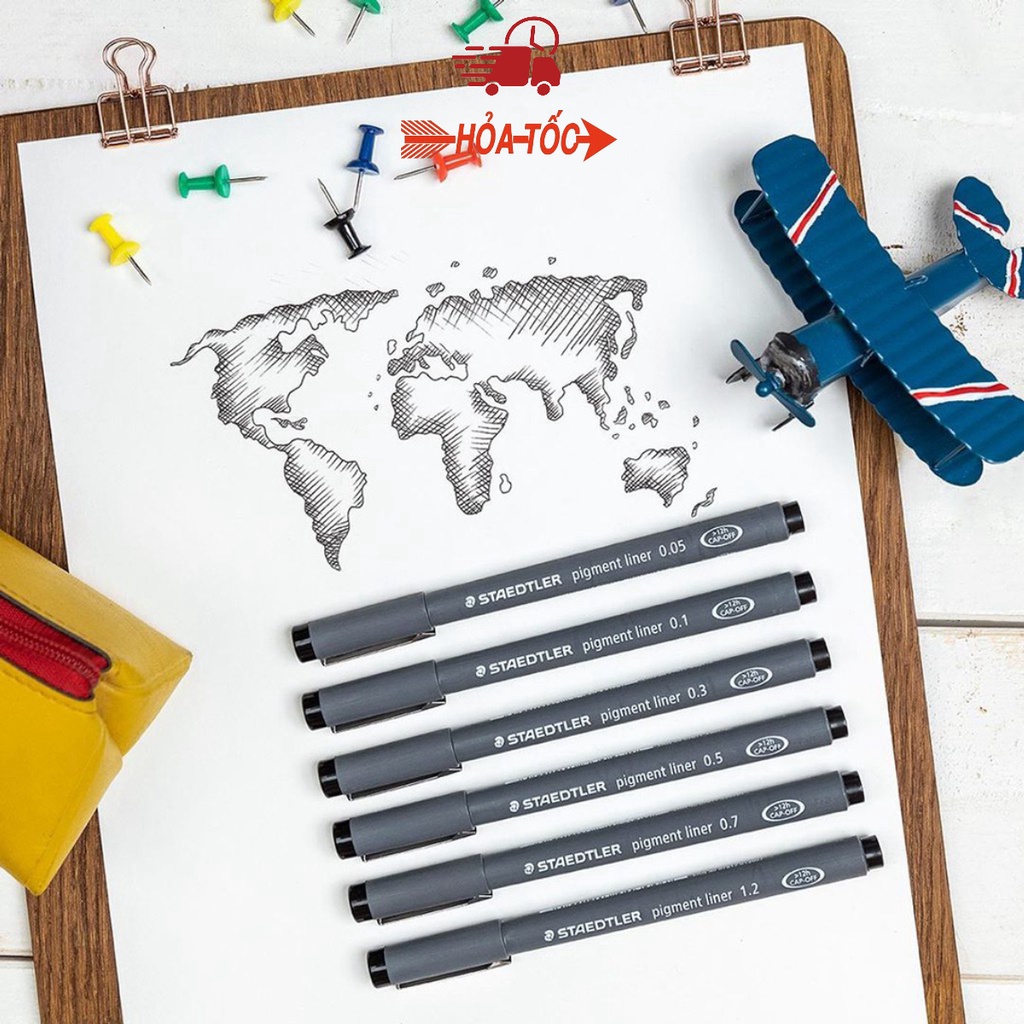 Full bộ Bút kỹ thuật, Bút line Staedtler Pigment liner mực đen 11 Cây ...