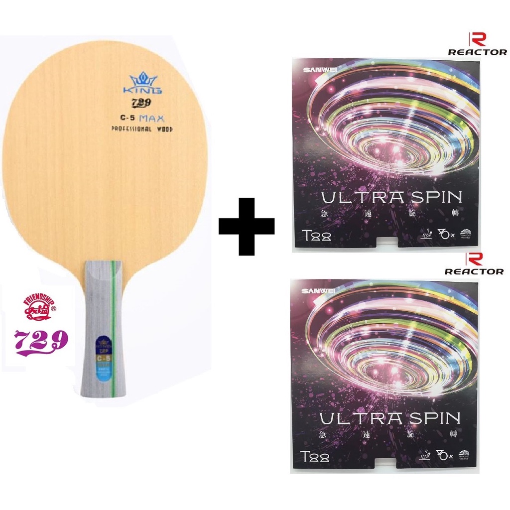 [PlantViet] Combo vợt bóng bàn gồm cốt vợt 729 C-5 MAX và hai mặt vợt SANWEI T88 ULTRA SPIN ...