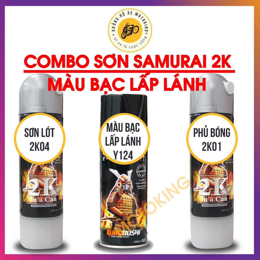 Combo Sơn samurai màu bạc sẫm lấp lánh Y124* -loại 2K chuẩn quy trình ...