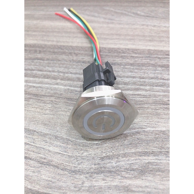 Công tắc nút nhấn kim loại 30mm LED hình nguồn 220V - 30mm LED 220V Latching push button switch ...
