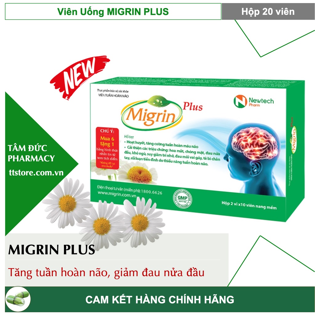 [Mẫu Mới] MIGRIN PLUS [Hộp 20 viên] - Viên uống Migrine Giảm đau nửa ...