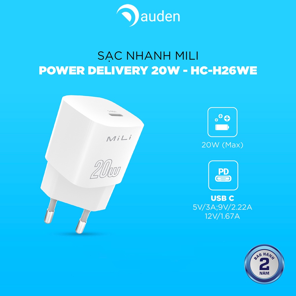 Sạc PD 20W MiLi - HC-H26WE - cốc sạc nhanh chính hãng - bảo hành 2 năm - Dâu Đen | Shopee Việt Nam