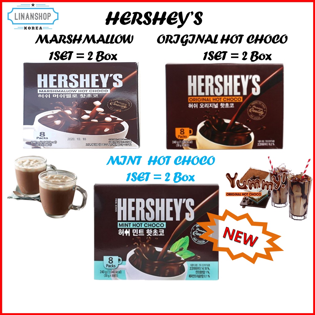 Set 2 hộp bột socola nóng HERSHEY'S 8 gói 3 loại tùy chọn Original / Marshmallow / Mint Hot ...