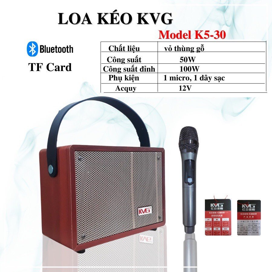 Loa Karaoke bluetooth KVG K5-30 Tặng Kèm 1 Micro Không Dây hỗ trợ USB, Thẻ Nhớ TF, Đài FM, Quay ...