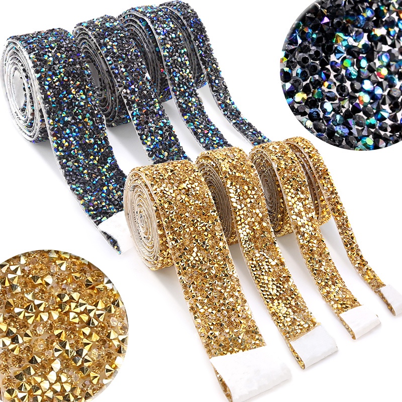 Kiều Mạch Tự dính Rhinestones Trim Glitter Crystal Tape Strass Ribbon ...