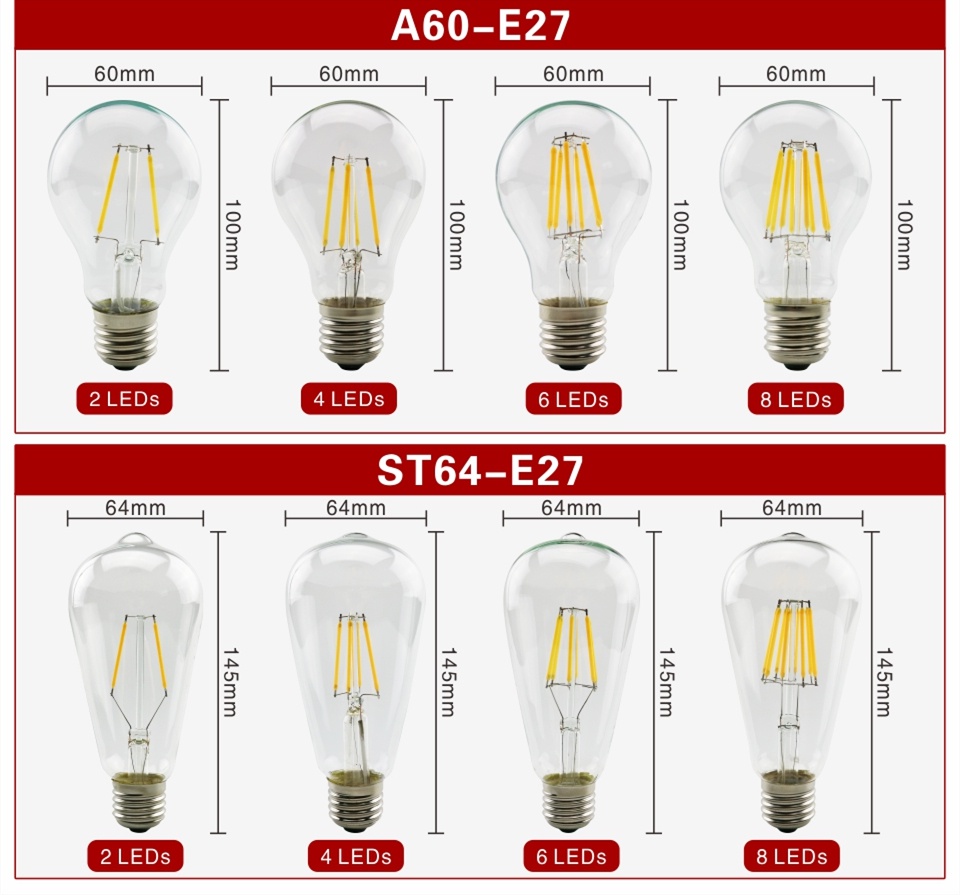 Bóng Đèn LED Dây Tóc Cổ Điển 4W 6W E27 E14 220V C35 G45 A60 ST64 G80 G95 G125 | Shopee Việt Nam