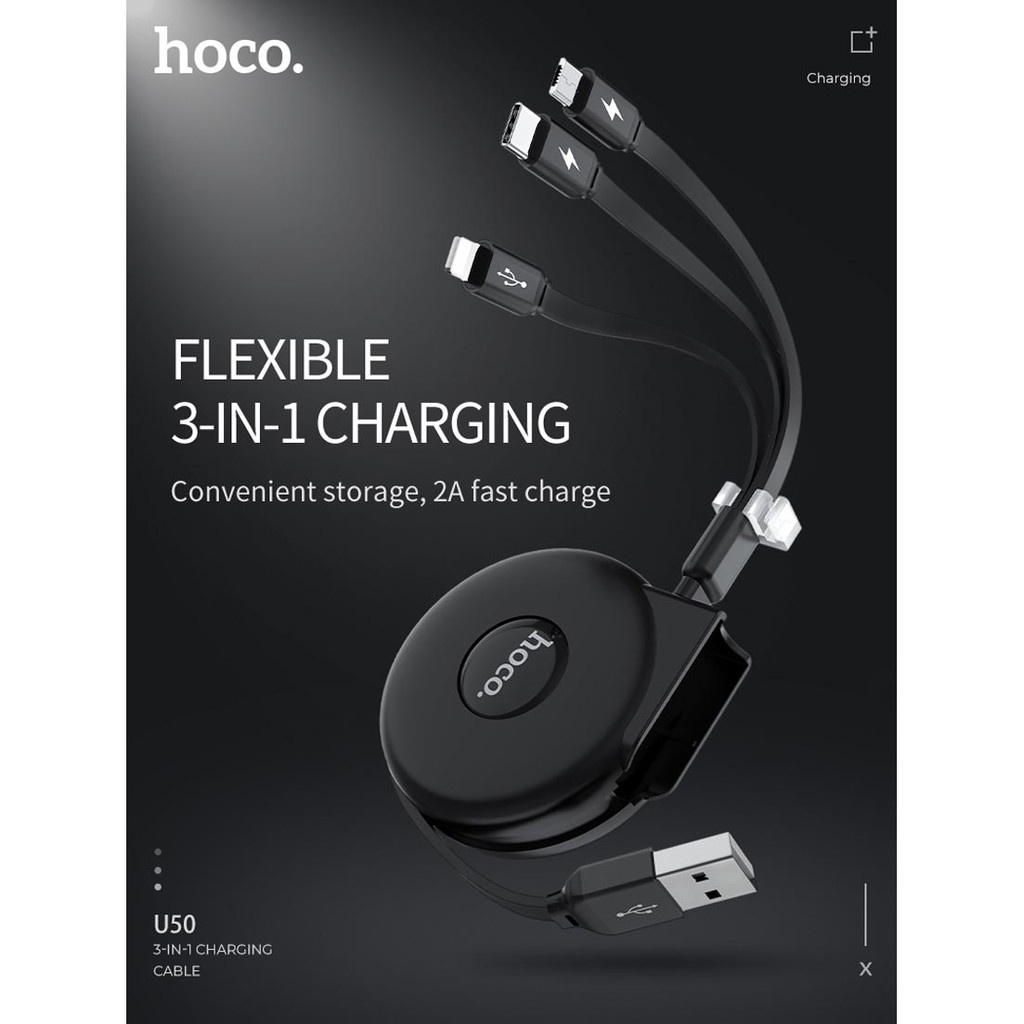 Cáp Sạc Đa Năng 3 in 1 Dây Rút Hoco U50 ( Micro,,Type-C ) Bảo Hành 1 ...