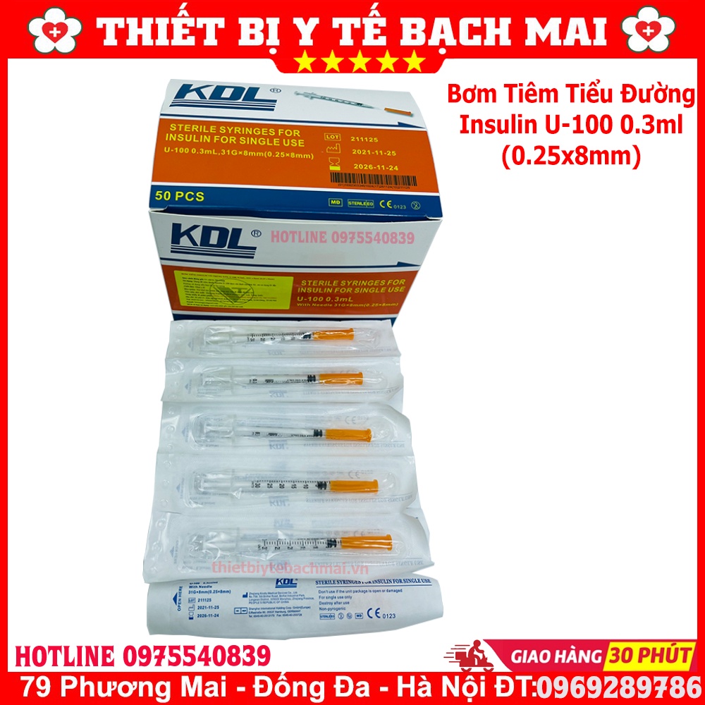 Bơm Tiêm Insulin Tiêm Tiểu Đường, Thẩm Mỹ KDL U100 -1ml ,U100-0.5ml , U100-0.3ML ,U40-1ML [Hộp ...