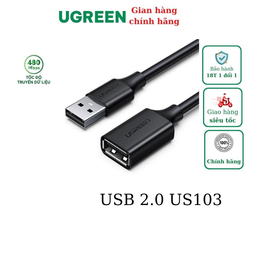Cáp nối dài USB 2.0 1m - 5m Ugreen 10314 10315 10316 10317 10318 US103 ...