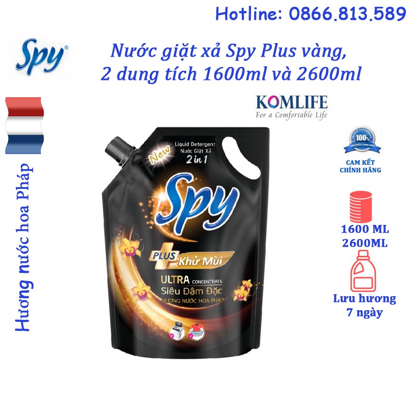 Nước giặt, nước giặt xả SPY PLUS vàng, hương nước hoa Pháp, Diệt khuẩn ...