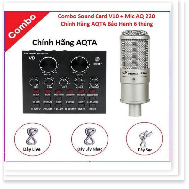Combo Soundcard V8 Bluetooth + Mic AQ 220 Livetream Karaoke, Cả Bộ ...