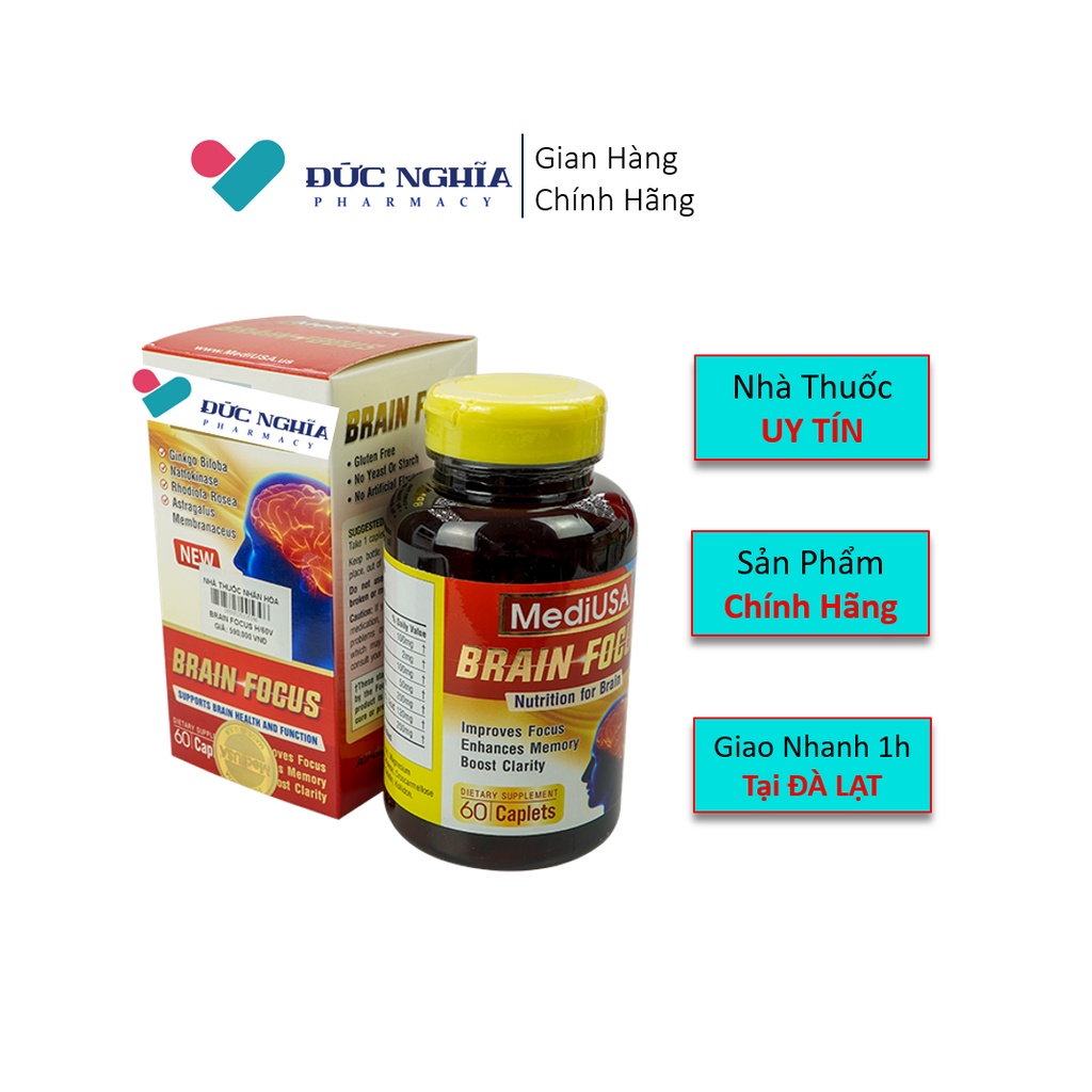 Viên uống hỗ trợ trí não MediUSA BRAIIN FOCUS - Hộp 60 Viên | Shopee ...