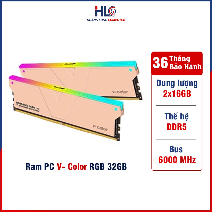 RAM Máy Tính Ram PC V- Color DDR5 RGB 32GB(16GBx2) 6000MHz CL40 - Gold ...