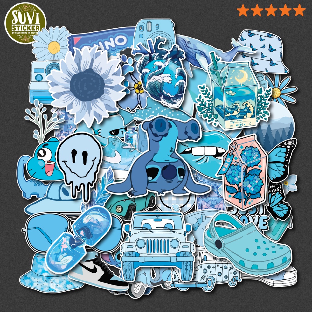 50 Sticker Blue Xanh Dương chống nước sticker dán mũ bảo hiểm, laptop ...