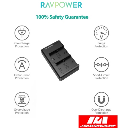 BỘ SẠC ĐÔI cho PIN Canon LP-E6/E6N RAVPOWER dùng cho máy ảnh EOS R 90D 5d4 70D 6d2 R6 R5 5D2 5D3 ...