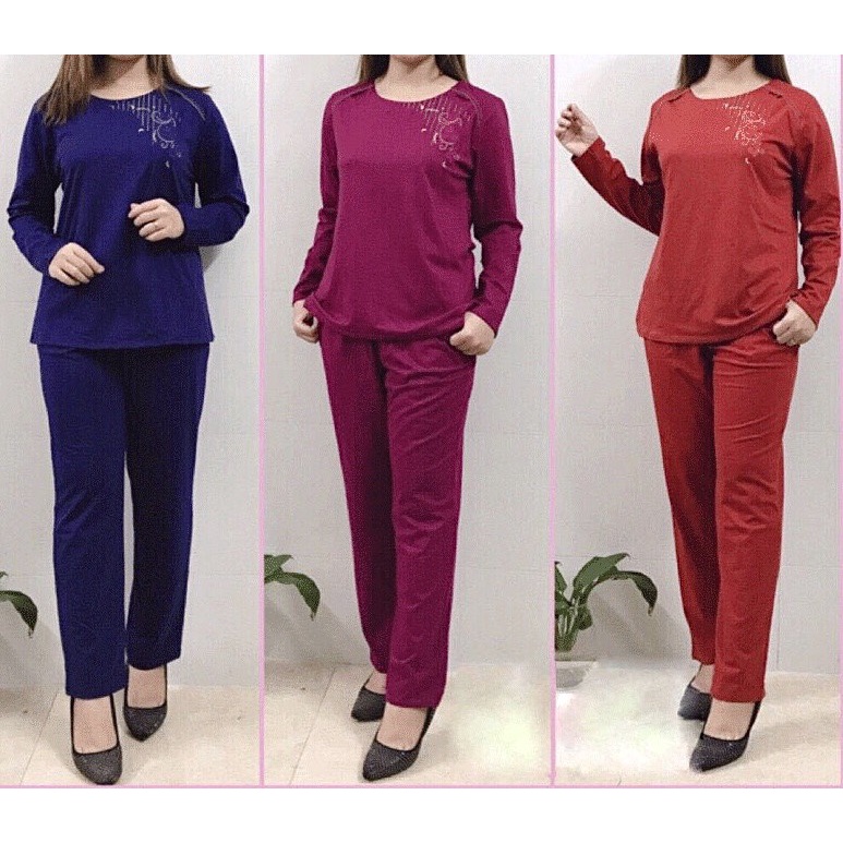 Đồ Bộ Trung Niên Nữ Thu đông Thun Cotton Dài Tay Mặc Nhà Cho Bà Cho Mẹ