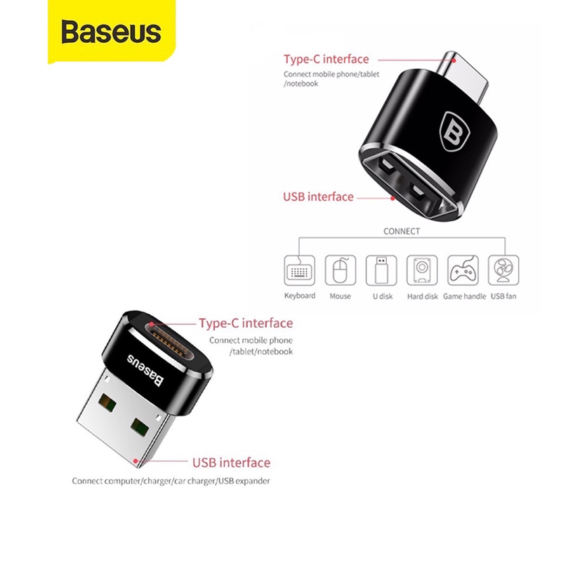 Đầu chuyển đổi OTG Baseus Type C sang USB và USB sang Type C 2.0 sạc và ...