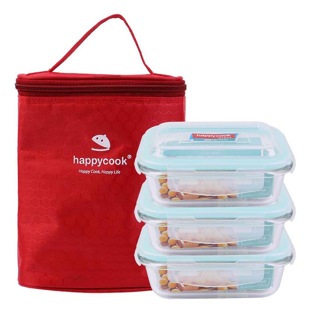 Bộ Hộp Cơm Thủy Tinh Happy Cook Chữ Nhật Kèm Túi Giữ Nhiệt HCG-03R ...