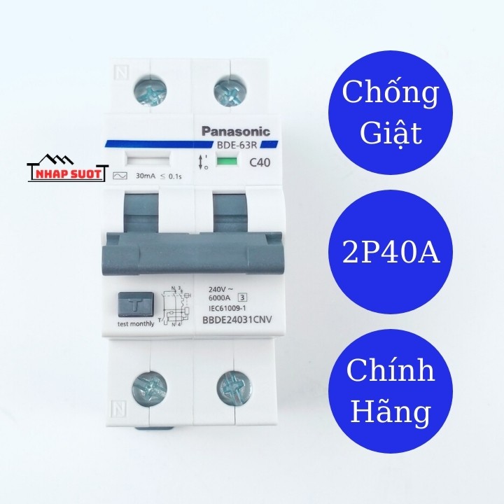 Aptomat RCBO át cài đôi chống giật, chống rò Panasonic 2P32A 2P40A 2P50A 2P63A chính hãng ...