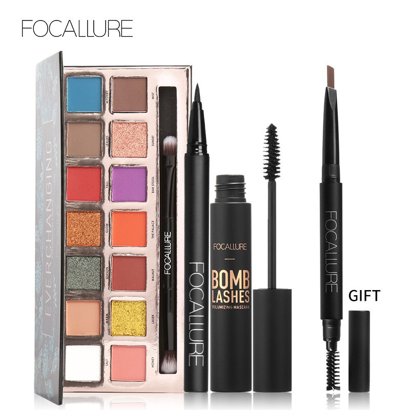 Bộ Trang điểm Focallure Bảng Phấn Mắt Bút Kẻ Mắt Mascara Chì Kẻ