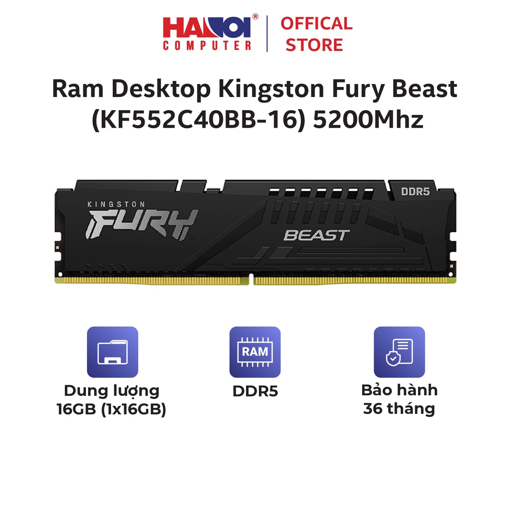 Ram Desktop Kingston Fury Beast (KF552C40BB-16) 16GB (1x16GB) DDR5 5200Mhz | Shopee Việt Nam