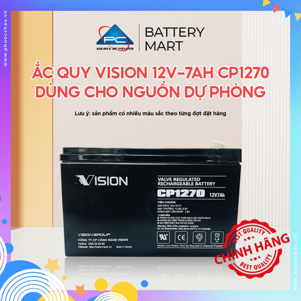Ắc Quy Vision 12V-7Ah CP1270 - Chuyên Dùng Cho Nguồn Dự Phòng (UPS ...