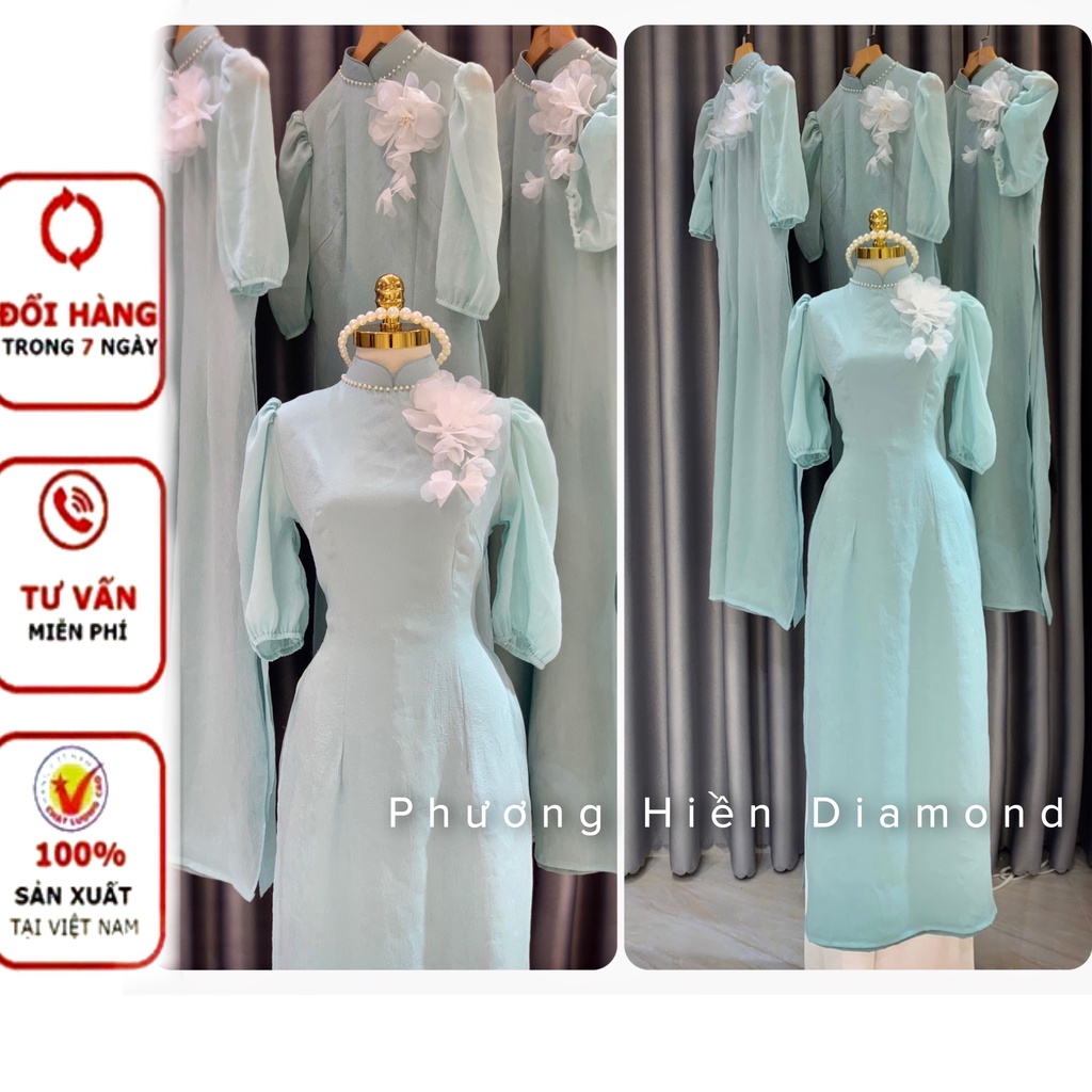Áo dai tơ óng lót lua_tông màu xanh nhạt_ADTT 001 | Shopee Việt Nam