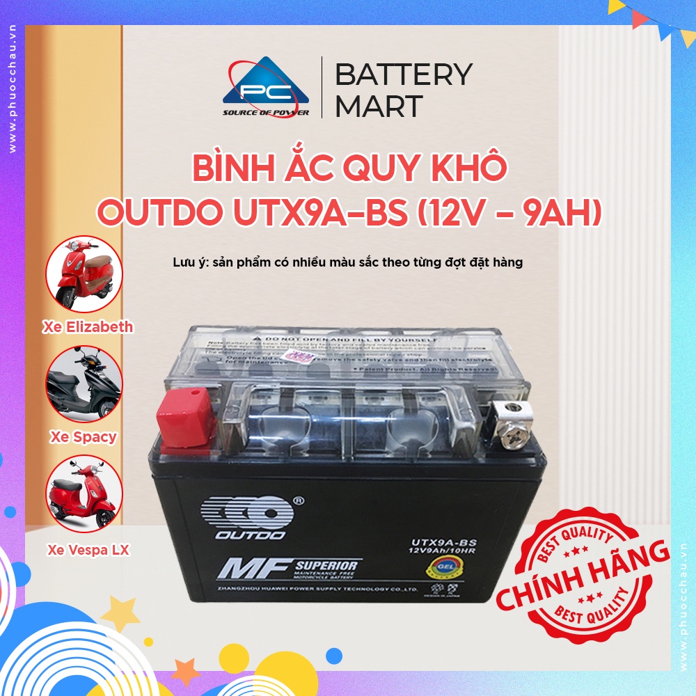 Bình ắc quy OUTDO UTX9A-BS (12V - 9AH) dùng cho Spacy, Attila Victoria ...