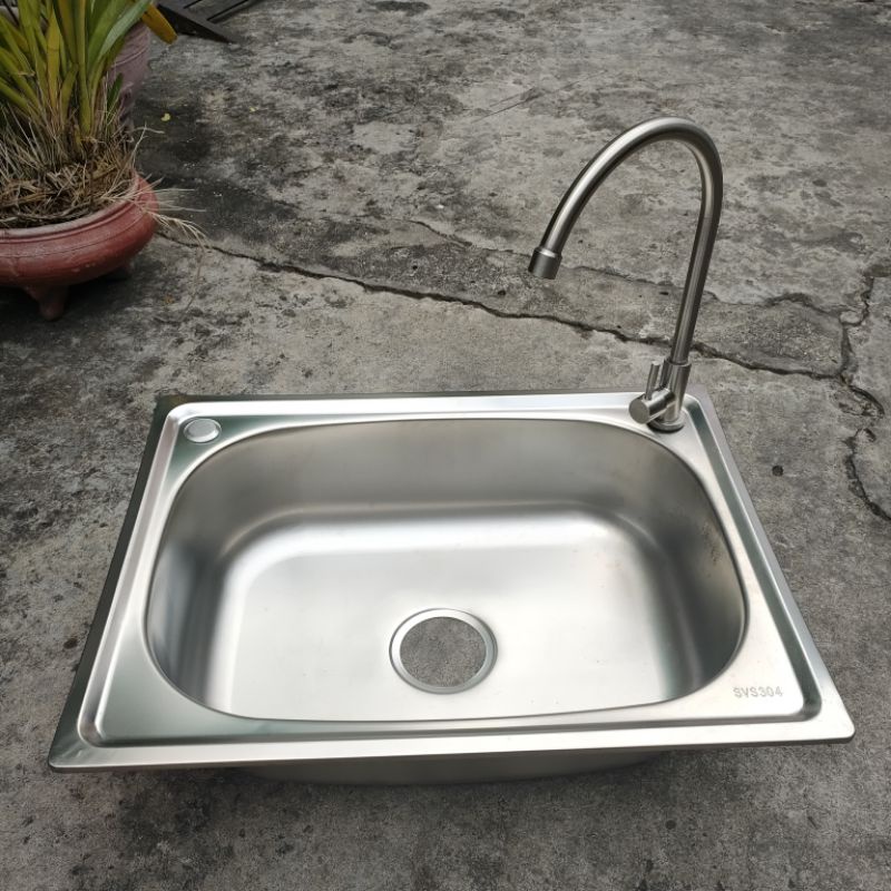 Chậu rửa chén bát Inox đơn 1 hố bồn rửa inox 1 hộc kích thước 6045 60*45cm có kèm bộ xả | Shopee ...