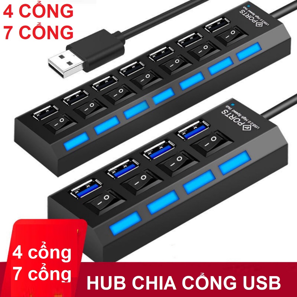 Bộ Chia Hub USB 7 Port Có Công Tắc Riêng Có Đèn Led, Đầu Chia 7 Cổng USB Và Sạc Nhanh Tốc Độ Cao ...