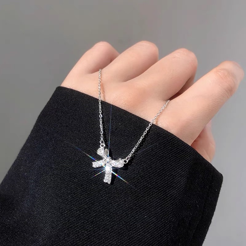 Dây Chuyền Bạc 925 mặt nơ đính đá dáng mảnh thời trang dành cho nữ - Twinkle Silver | Shopee ...