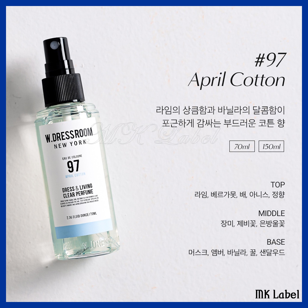 Xịt thơm W.DRESSROOM DRESS & LIVING CLEAR PERFUME Season 3 70ml 10 mùi ...