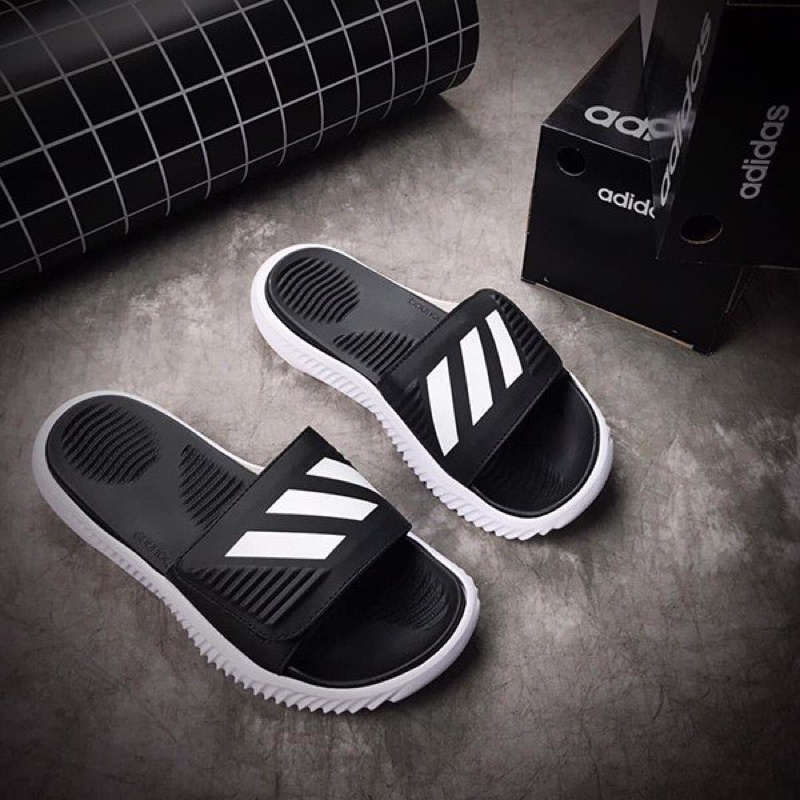 Dép Adidas Alpha Bounce Slides màu Đen Trắng/ Core Black | Shopee Việt Nam