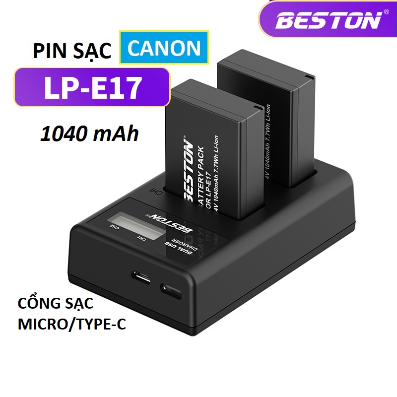 Bộ Pin LP-E17 1040mAh + Sạc Beston Dùng Cho Máy Ảnh Canon EOS M3 EOS M5 EOS M5 EOS 750D EOS 760D ...