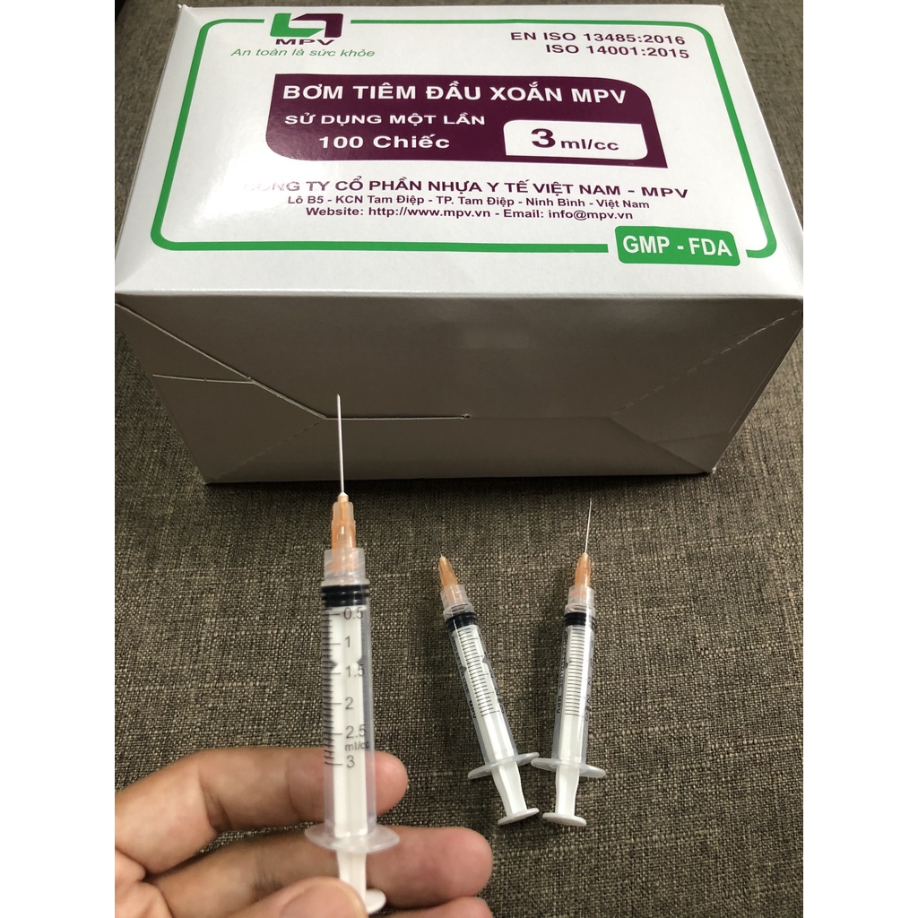 Hộp 100 cái Bơm kim tiêm MPV 3ml (Đầu kim thẳng 23/25G x 25mm) xilanh 3cc tiết kiệm tinh chất ...