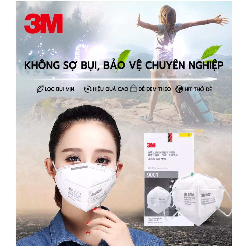 Khẩu trang chống bụi mịn 3M 9001A khẩu trang lọc bụi PM2.5 cơ chế lọc vải không dệt cùng màng ...