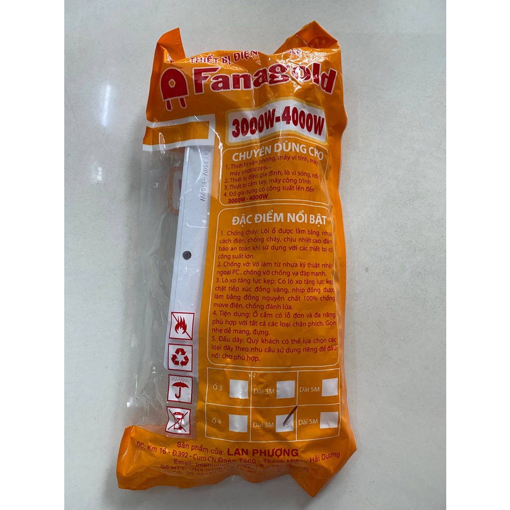 Ổ cắm điện Fanagold đa năng siêu chịu tải 3000W-8000W, ổ điện 4 lỗ, 6 ...