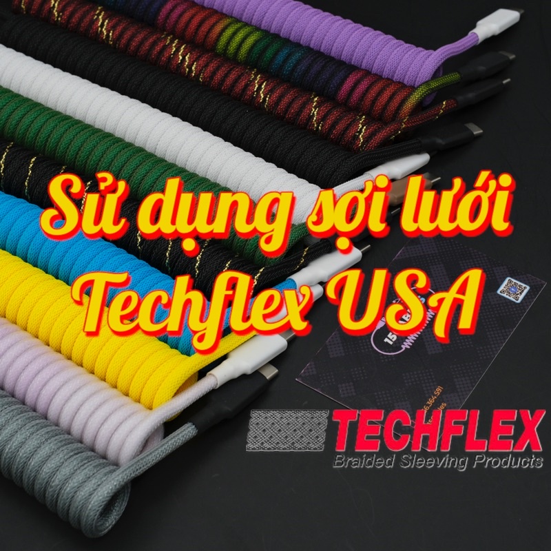 Dây cáp bàn phím cơ custom bọc TECHFLEX USA chính hãng - Dây xoắn - 15cables - Custom cable ...